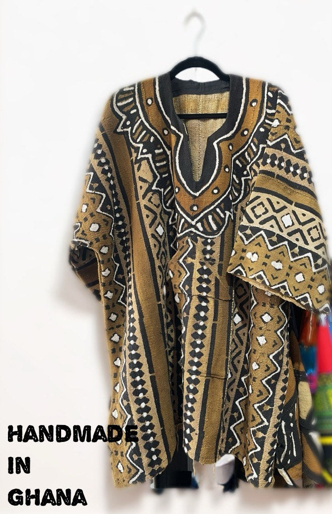 MUDCLOTH PONCHO- HANDMADE IN GHANA – Abiyah Naturals Handmade